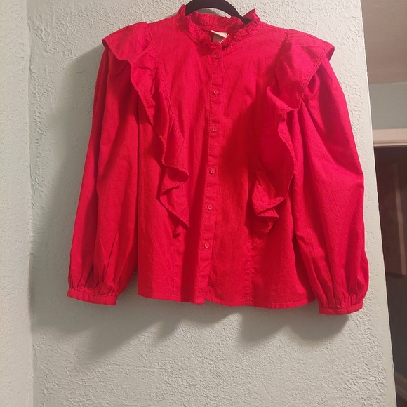 a new day | Tops | Red Ruffled Blouse | Poshmark